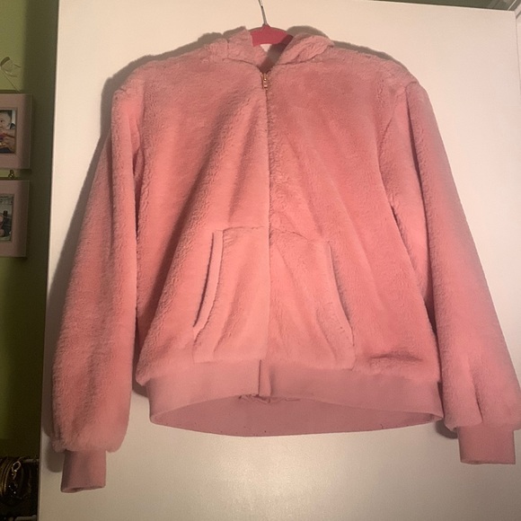 Justice | Jackets & Coats | Justice Girls Pink Fuzzy Zip Up Jacket With ...
